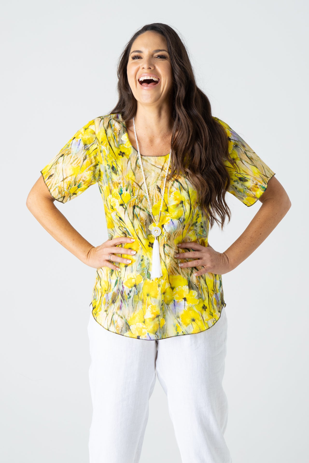 Buttercup Print Short Sleeve Linen/Silk Shirt – I Love My Life
