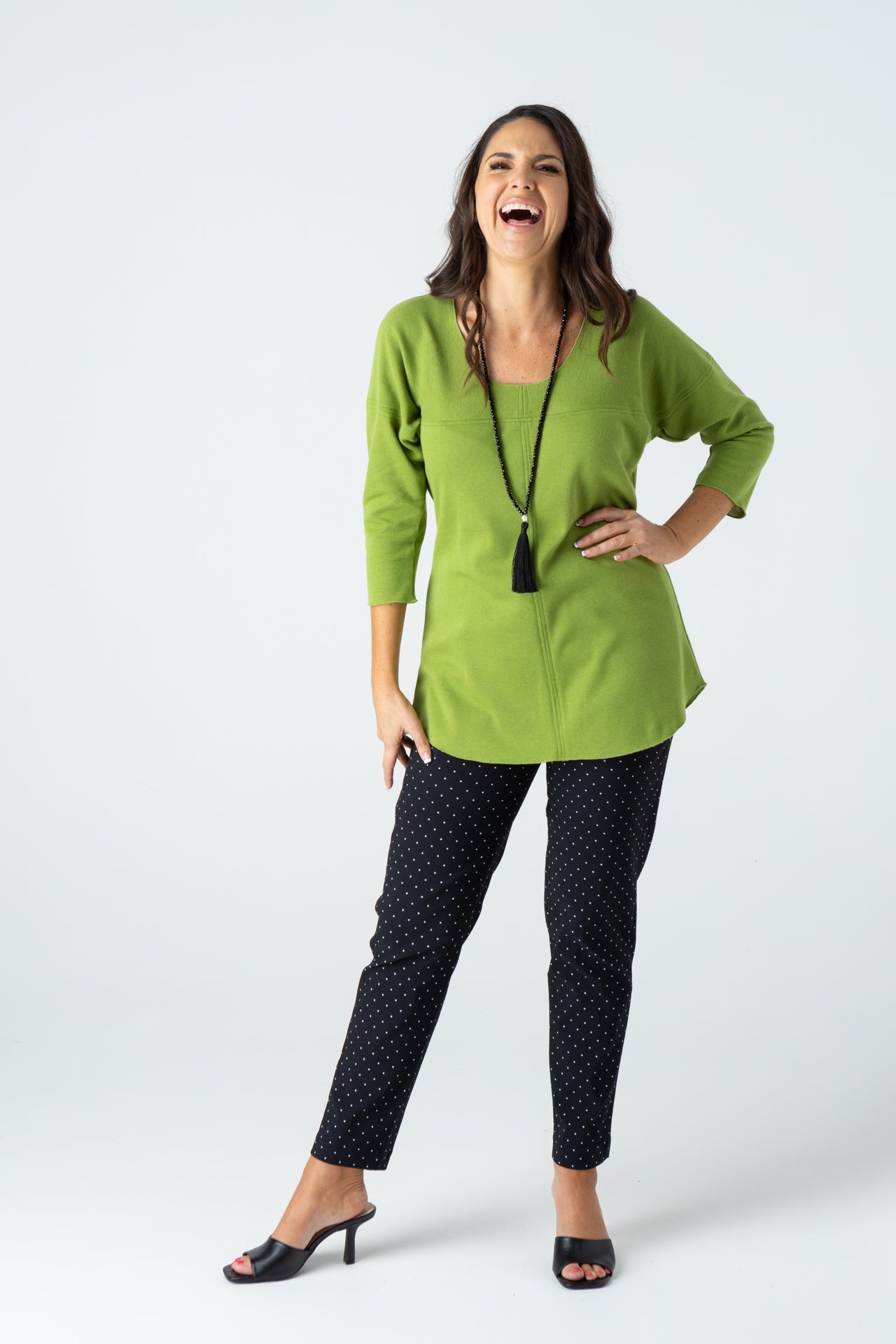 Lime Feature Stitched Poly/Cotton 3/4 Sleeve Top – I Love My Life