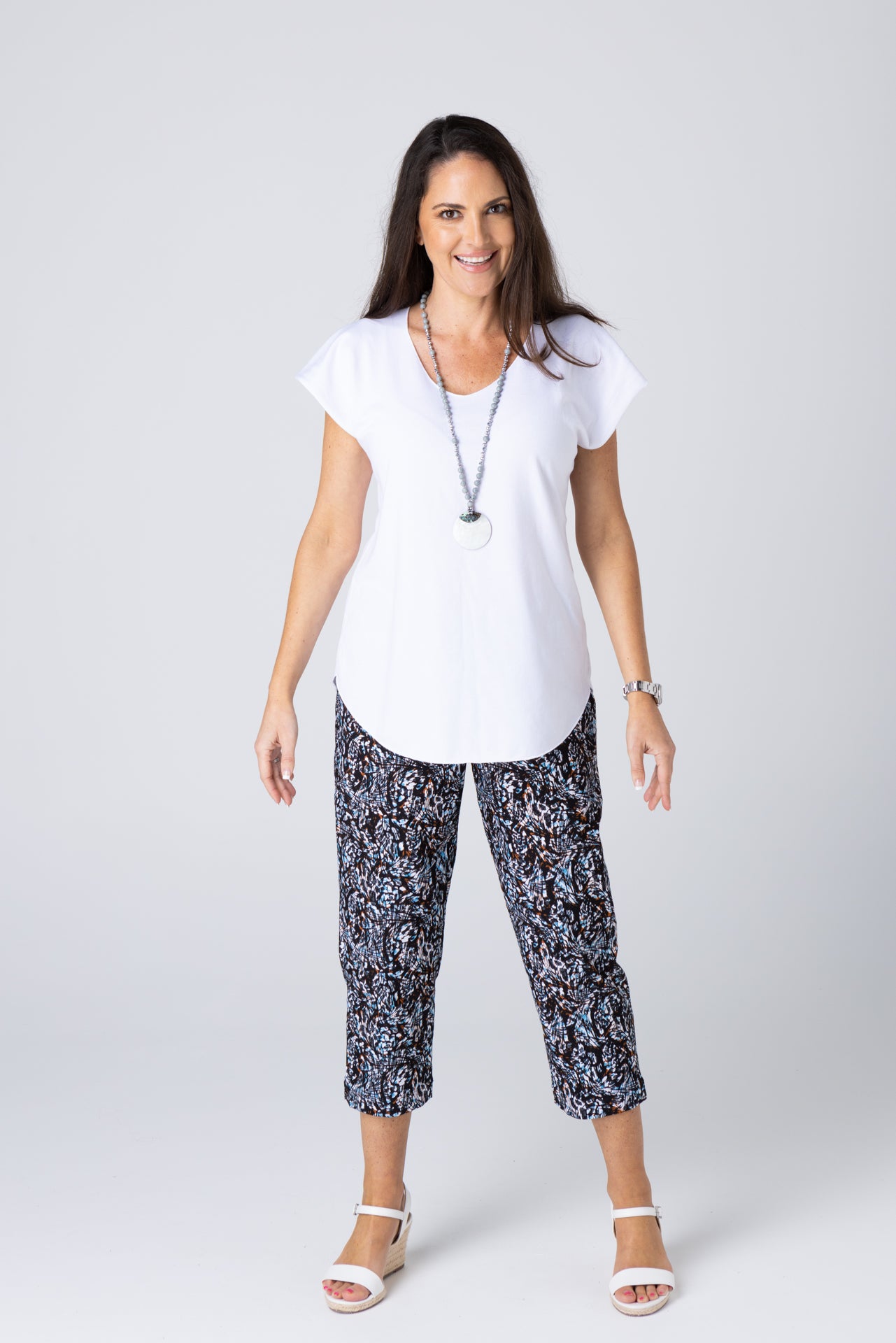 Monarch Print Stretch Rayon Nylon Capri Pants – I Love My Life