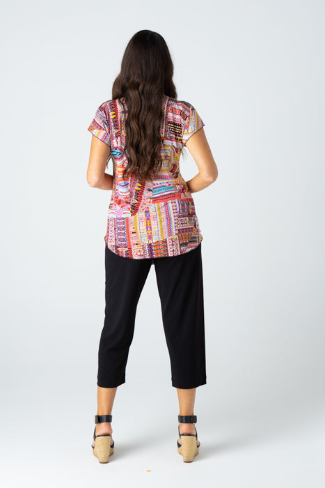 Patchwork Print Short Sleeve Jersey Top – I Love My Life
