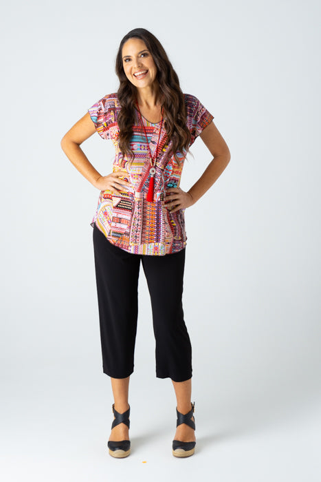 Patchwork Print Short Sleeve Jersey Top – I Love My Life